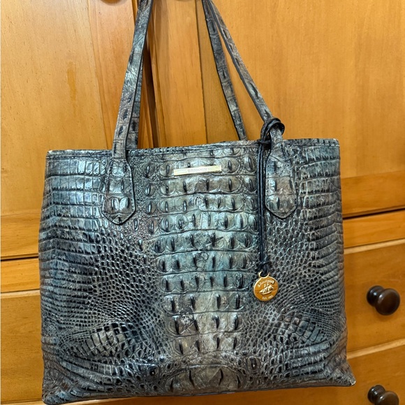 Brahmin | Bags | Brahmin Blue Tote Bag With Glossy Crocodile Texture ...